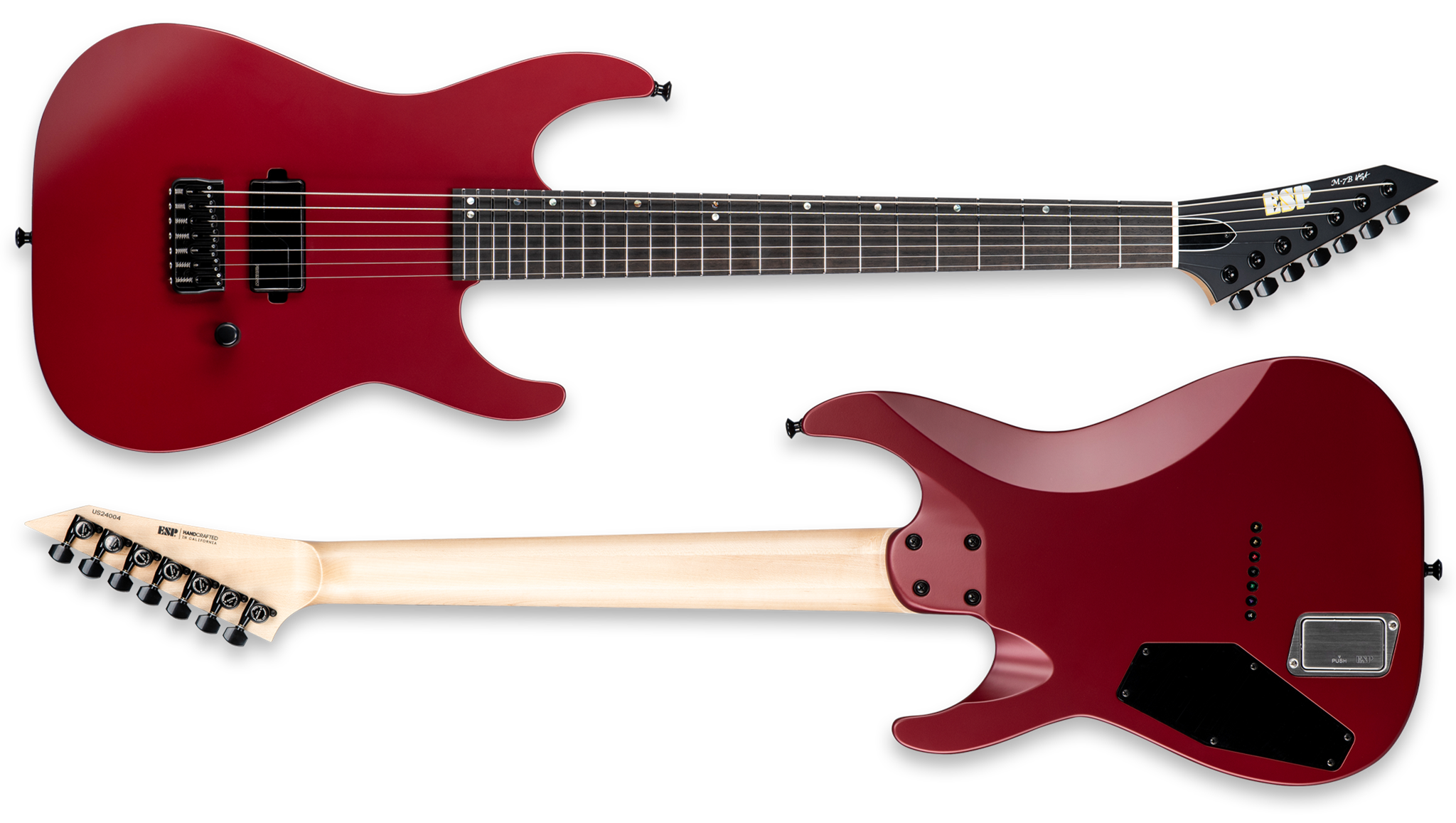 ESP USA M-7 Baritone Cherry Bomb Satin 7-String Electric Guitar