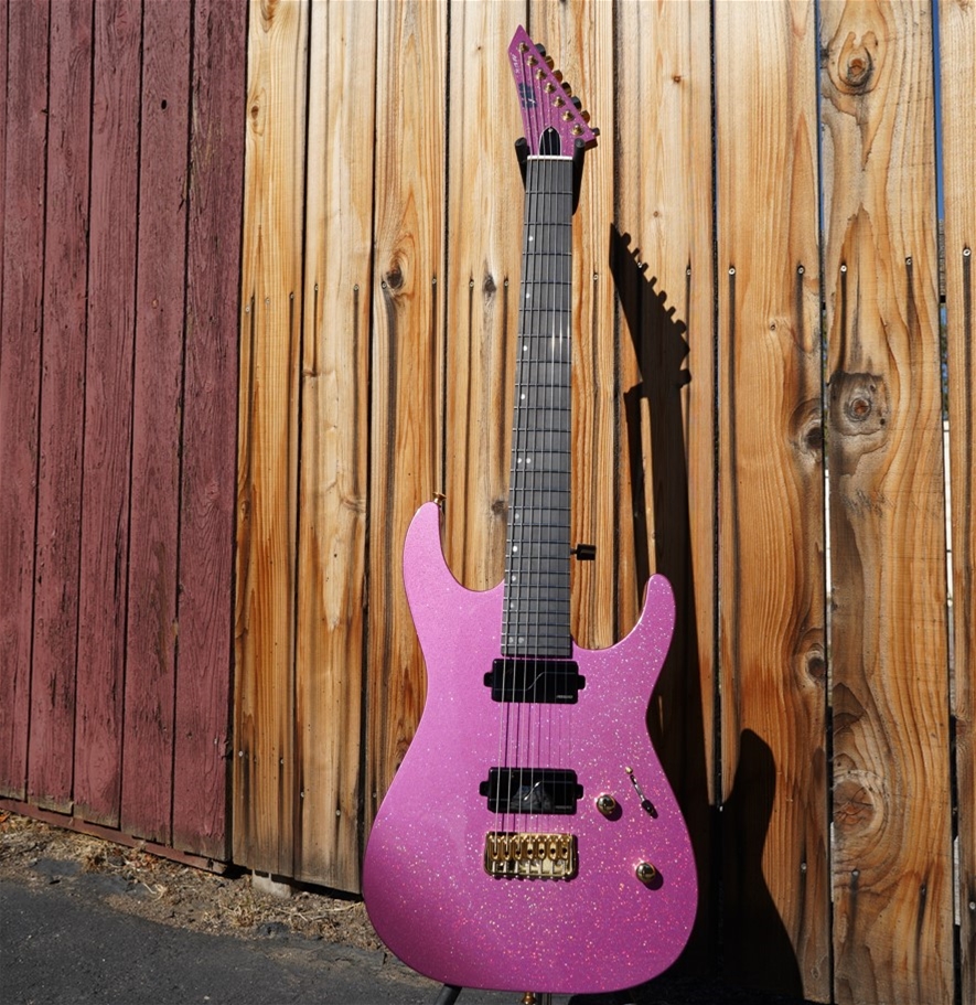 ESP USA M-7B HT Disco Pink Sparkle 7-String Electric Guitar 2024